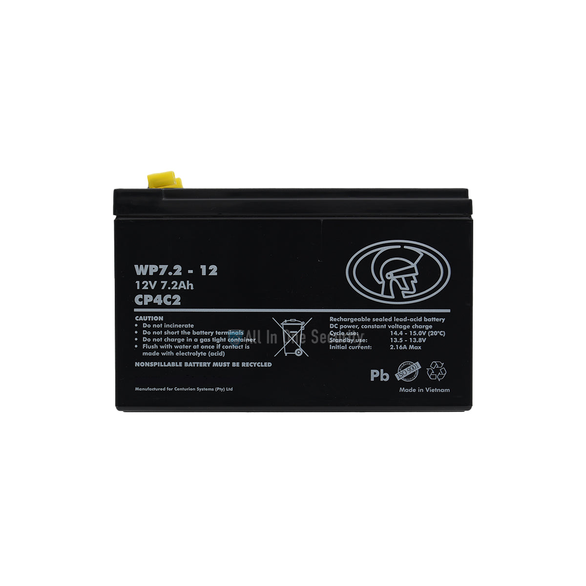 Centurion 12V 7.2Ah SLA Battery CP4C2 - ALL IN ONE SECURITY